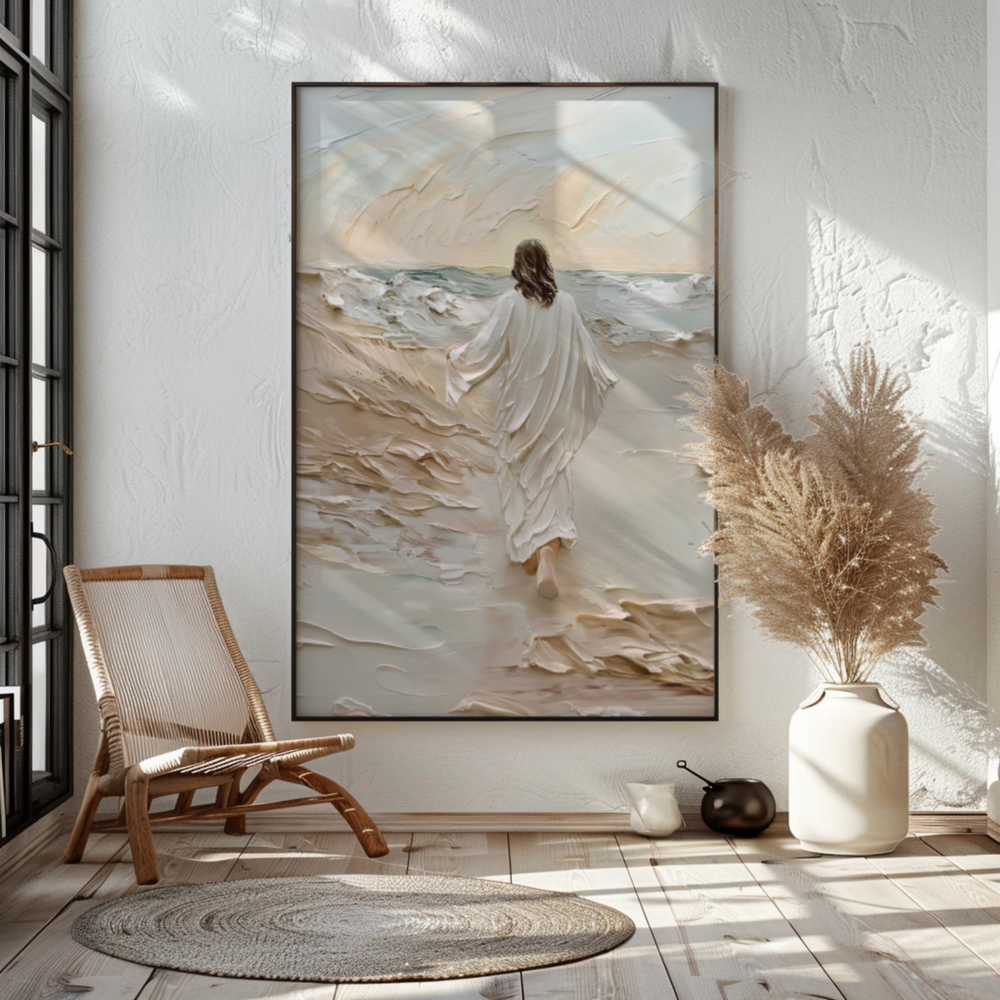 Jesus Walking on Water Beige - Float Frame Canvas - Christian Art ...